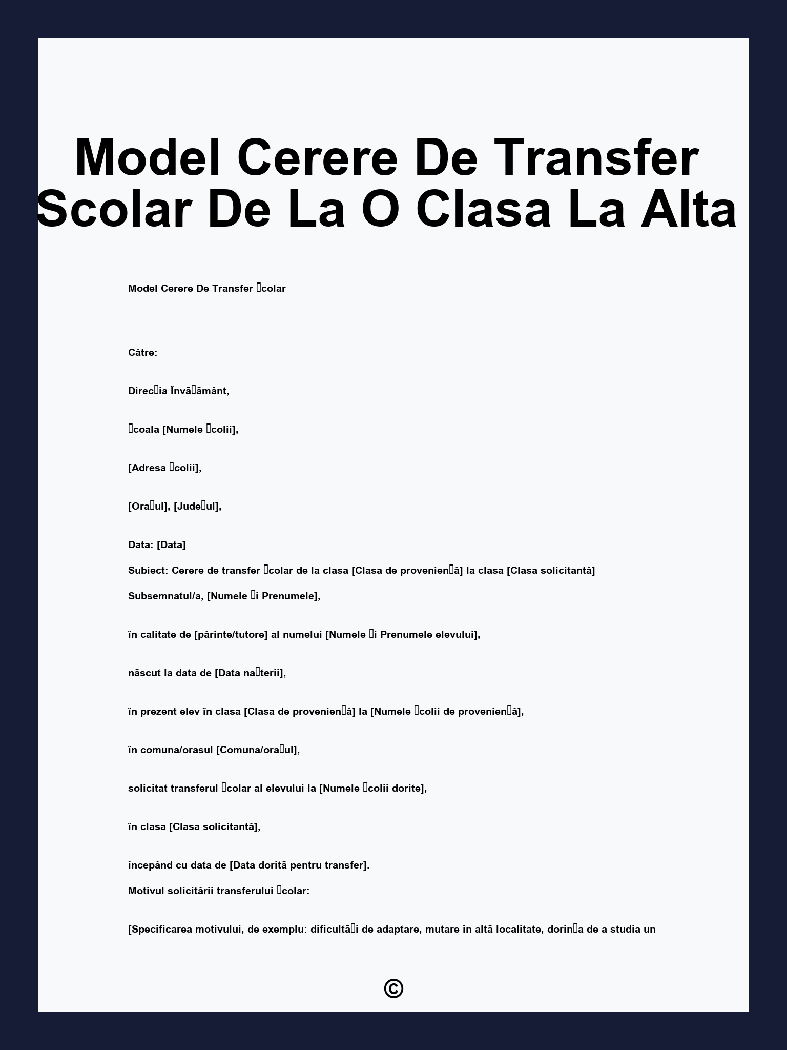 Model Cerere De Transfer Scolar De La O Clasa La Alta