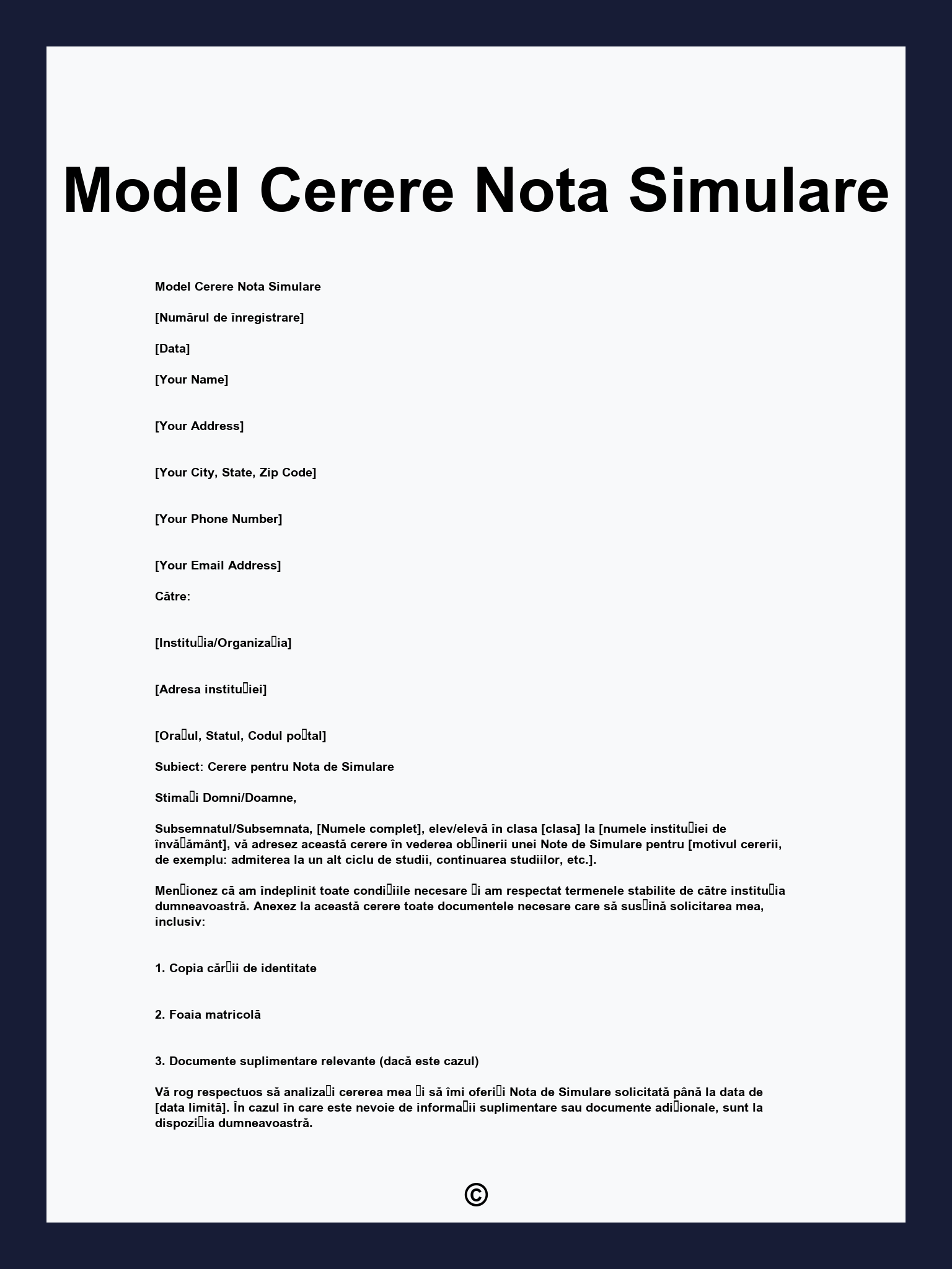 Model Cerere Nota Simulare