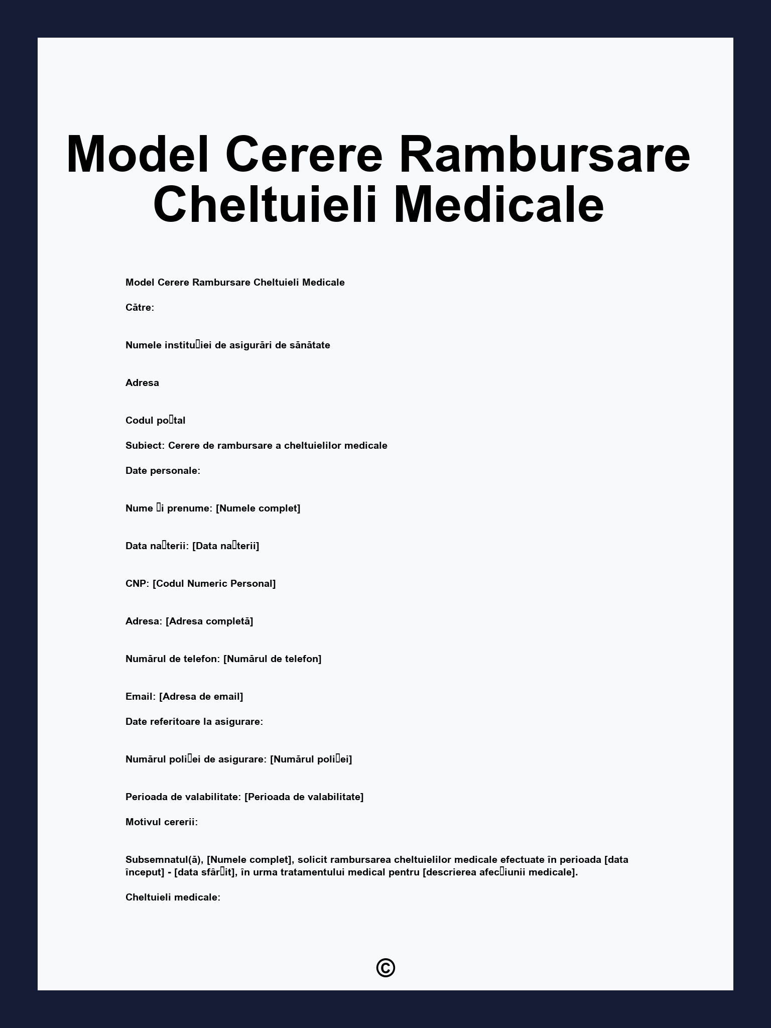 Model Cerere Rambursare Cheltuieli Medicale