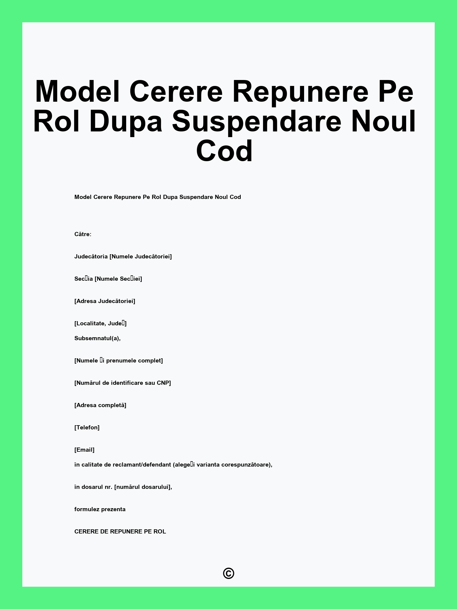Model Cerere Repunere Pe Rol Dupa Suspendare Noul Cod