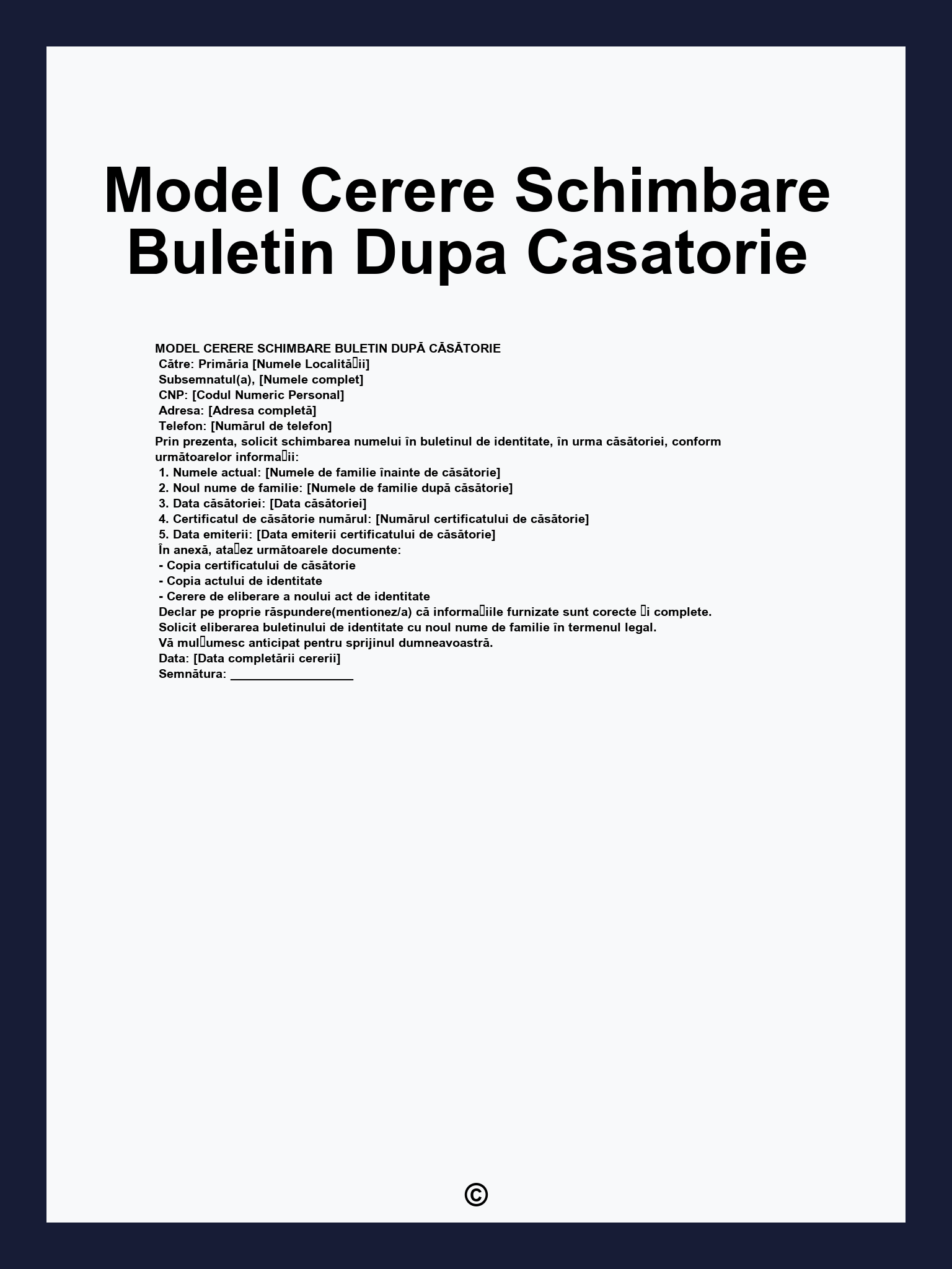 Model Cerere Schimbare Buletin Dupa Casatorie