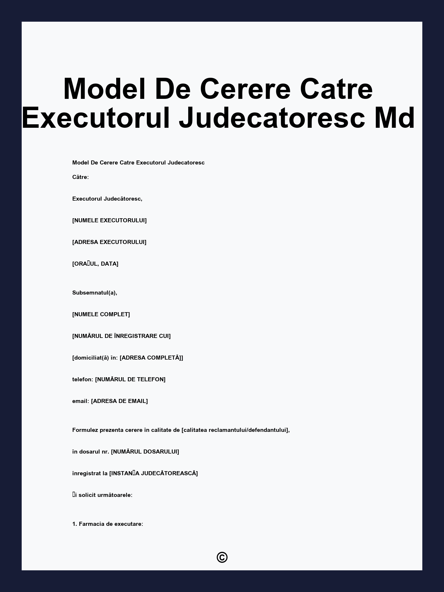 Model De Cerere Catre Executorul Judecatoresc Md